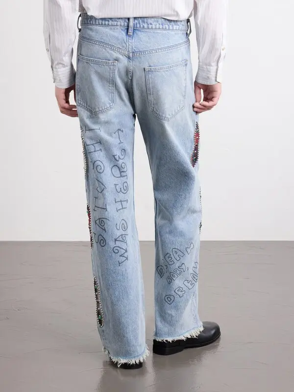 SATOSHI NAKAMOTO Wide-leg Printed Embellished Jeans