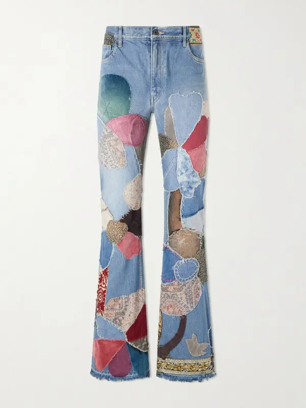 Kapital Rat Flared Patchwork Frayed Jeans