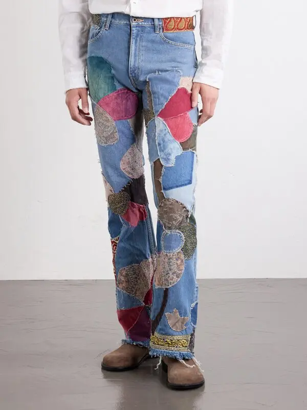 Kapital Rat Flared Patchwork Frayed Jeans