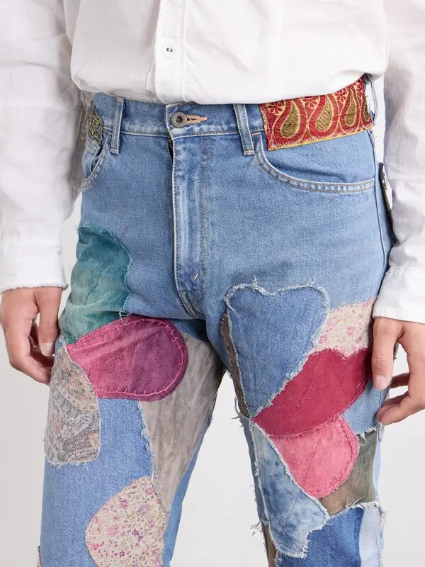 Kapital Rat Flared Patchwork Frayed Jeans