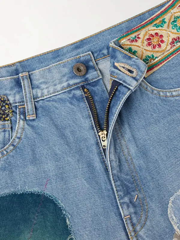 Kapital Rat Flared Patchwork Frayed Jeans