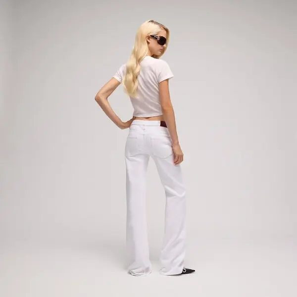 Gucci Flared Cotton Denim Pants With Horsebit Detail - White