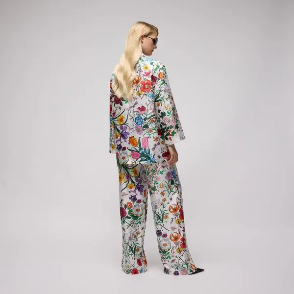 Gucci Printed Silk Twill Wide Leg Pants