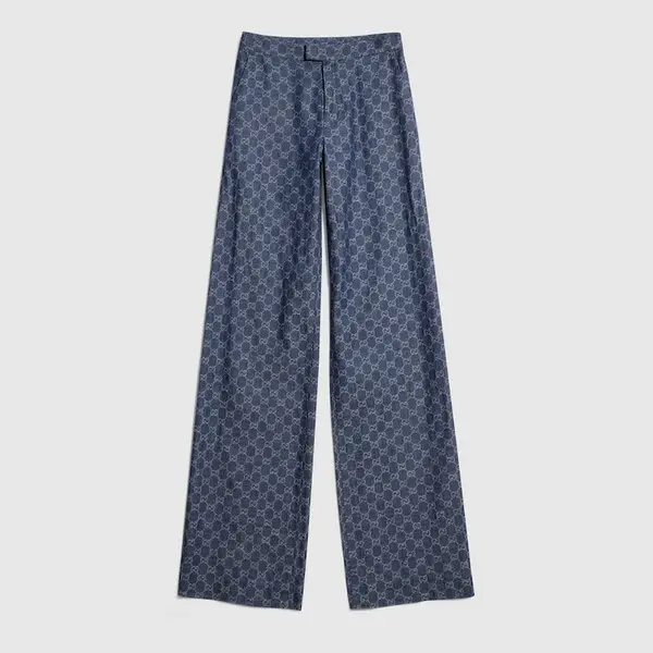 Gucci Gg Cotton Denim Jacquard Pants - Blue