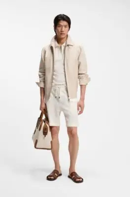 BOSS Italian-made Cotton And Linen Shorts With Drawstring