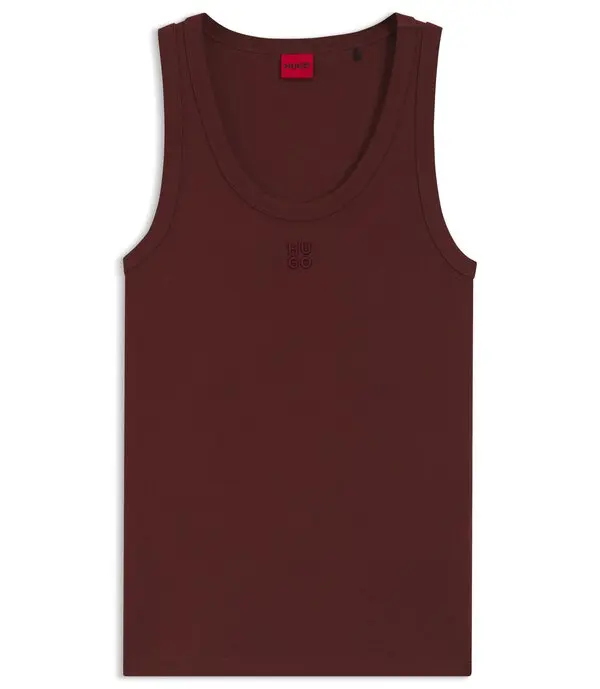 Hugo Cotton-blend Tank Top With Stacked-logo Embroidery - Brown