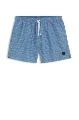 BOSS Micro-print Swim Trunks With Logo Patch