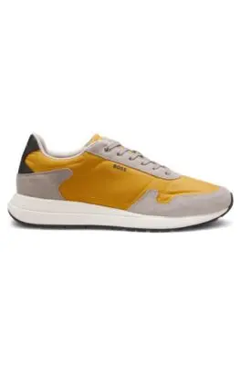 BOSS Lace-up Sneakers In Lightweight Fabric With Suede Trims