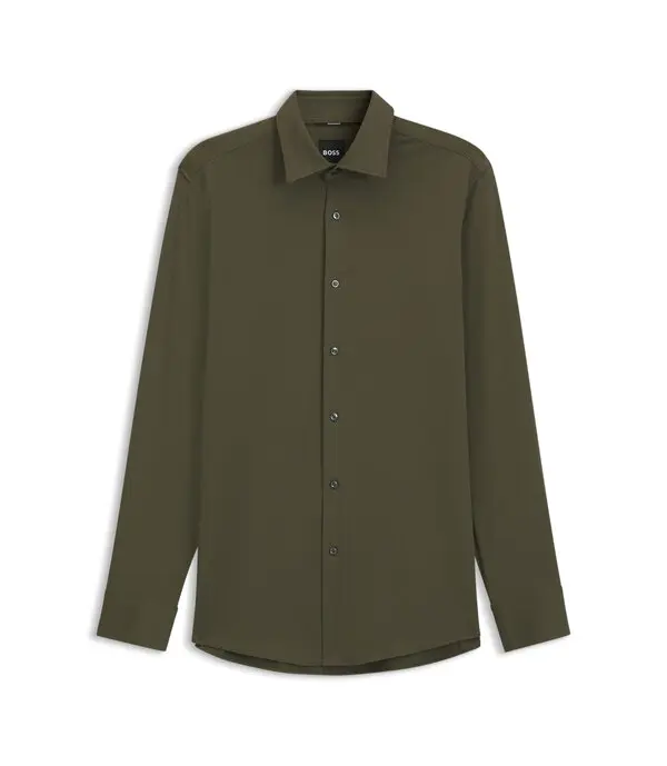 BOSS Slim-fit Shirt In Italian-made Performance-stretch Jersey - Light Green