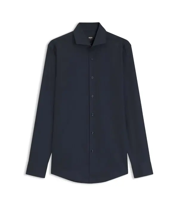 BOSS Slim-fit Shirt Crafted From A Wrinkle-resistant Cotton Blend - Dark Blue