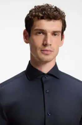 BOSS Slim-fit Shirt Crafted From A Wrinkle-resistant Cotton Blend - Dark Blue