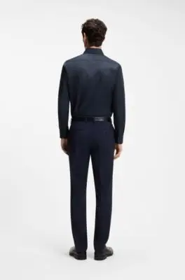 BOSS Slim-fit Shirt Crafted From A Wrinkle-resistant Cotton Blend - Dark Blue