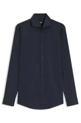 BOSS Slim-fit Shirt Crafted From A Wrinkle-resistant Cotton Blend - Dark Blue