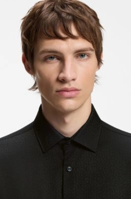 Hugo Slim-fit Business Shirt In Soft Garment-washed Fabric - Black