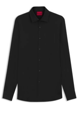 Hugo Slim-fit Business Shirt In Soft Garment-washed Fabric - Black