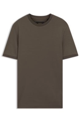 BOSS Regular-fit T-shirt In Cotton-silk Jacquard - Brown