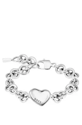 BOSS Silver-tone Chain Bracelet With Heart Charm