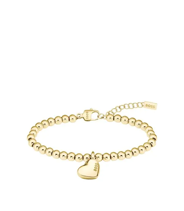 BOSS Gold-tone Beaded Bracelet With Logo Heart Charm - Assorted Pre Pack