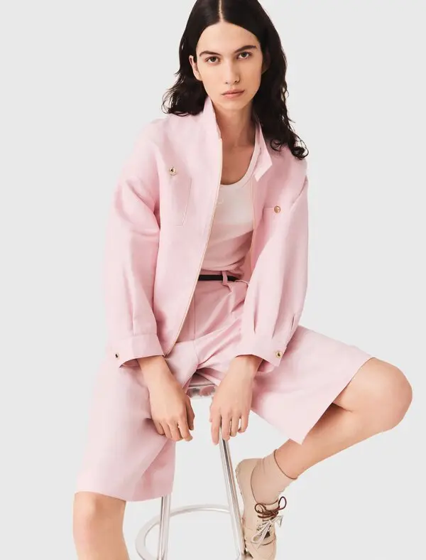 Maje Linen Blend Bomber Jacket