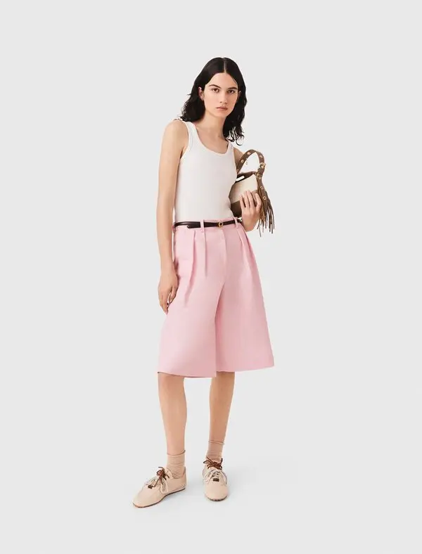 Maje Pleated Linen Blend Bermuda Shorts - Pink