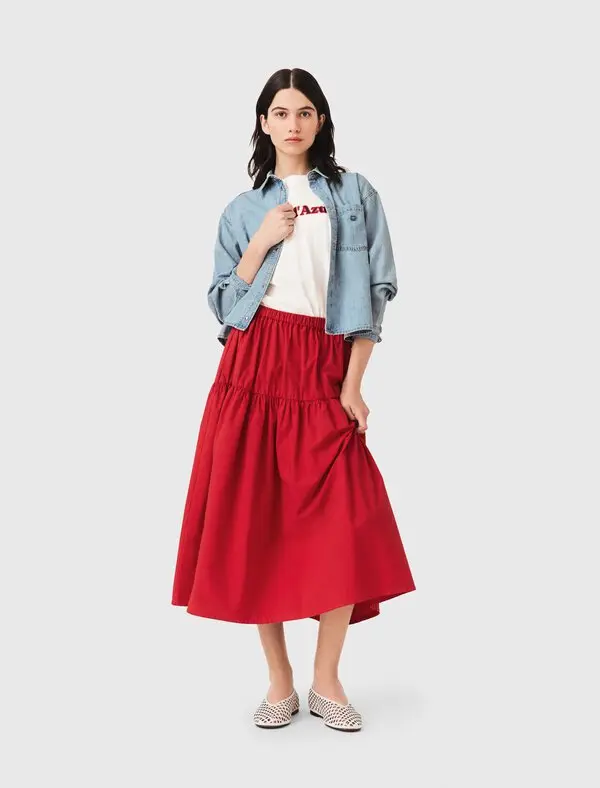 Maje Long Gathered Skirt - Red