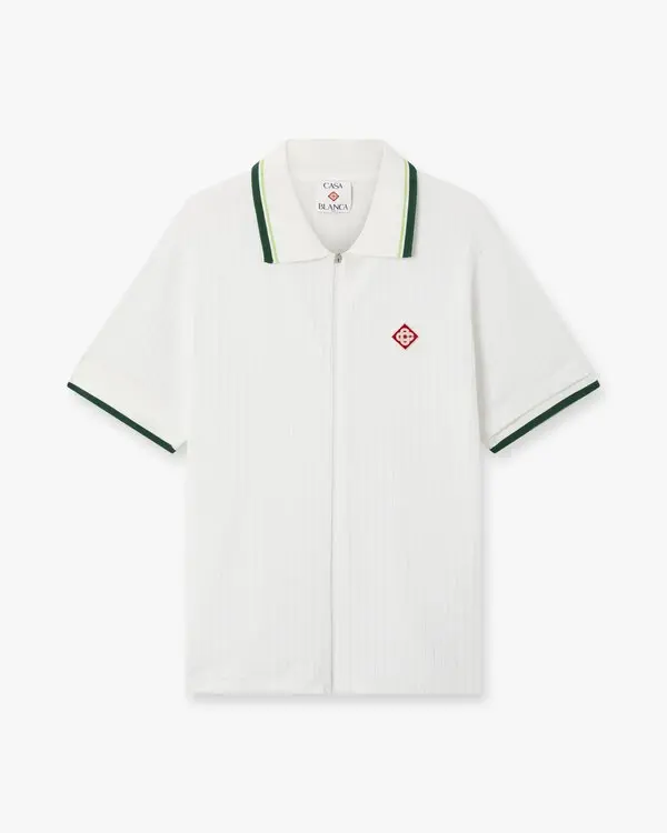 Casablanca Tennis Club Ribbed Velour Zip-up Shirt - White