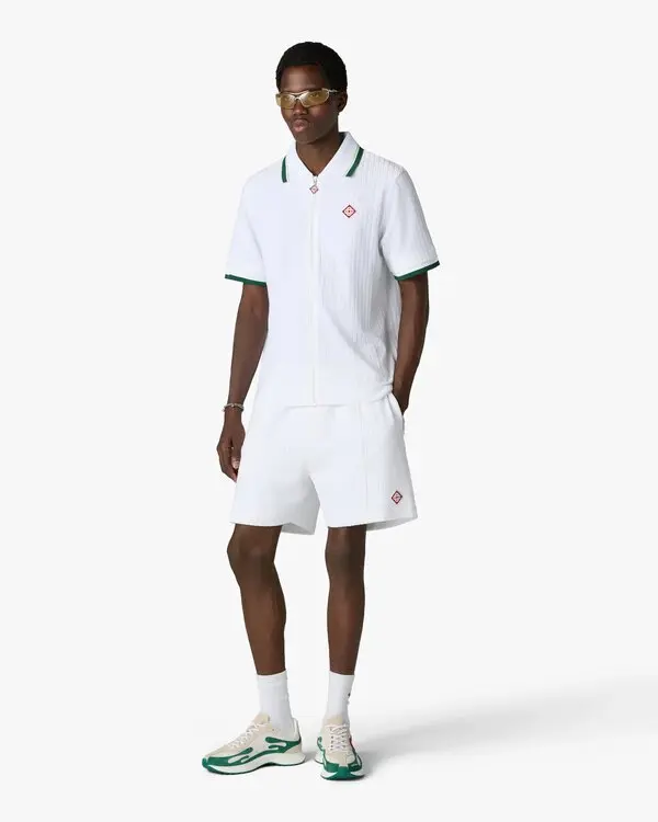 Casablanca Tennis Club Striped Velour Zip-up Short Sleeve Shirt