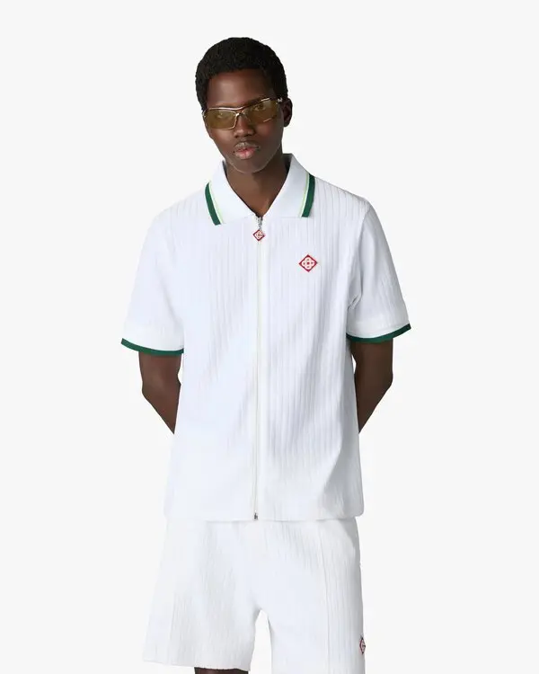 Casablanca Tennis Club Striped Velour Zip-up Short Sleeve Shirt