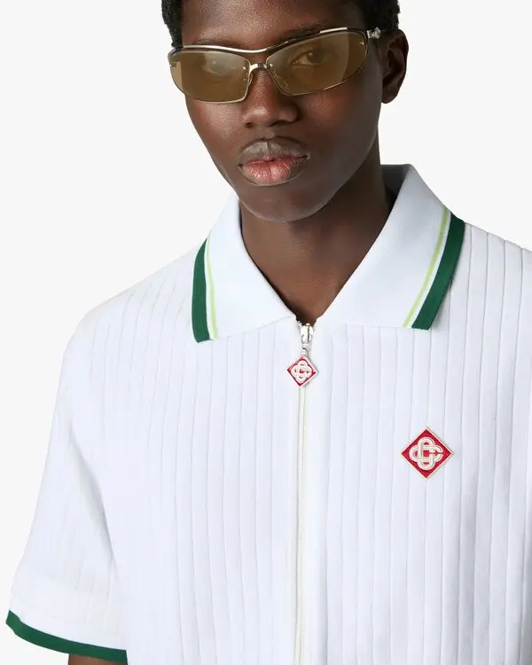 Casablanca Tennis Club Striped Velour Zip-up Short Sleeve Shirt