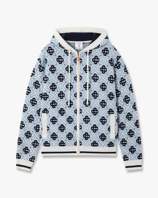 Casablanca Merino Monogram Zip-up Hooded Sweatshirt - Blue