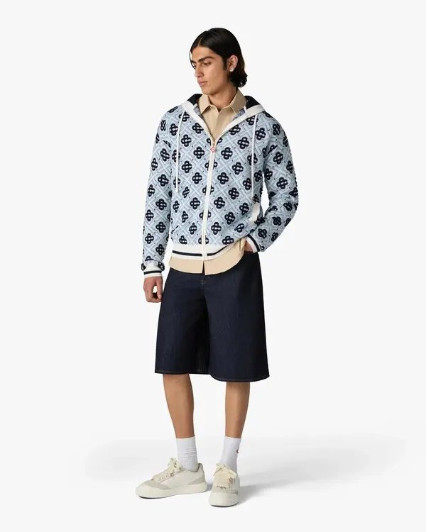 Casablanca Merino Monogram Zip-up Hooded Sweatshirt