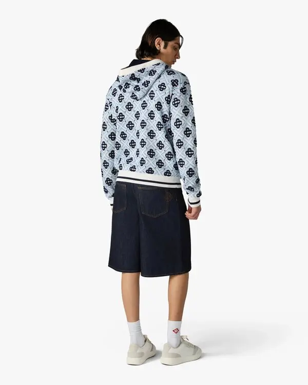 Casablanca Merino Monogram Zip-up Hooded Sweatshirt
