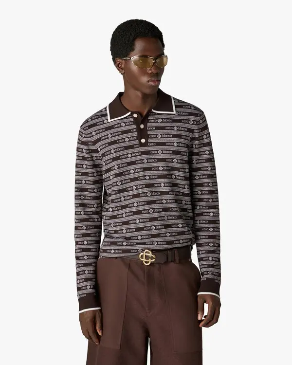 Casablanca Knit Logo Long Sleeve Polo Shirt