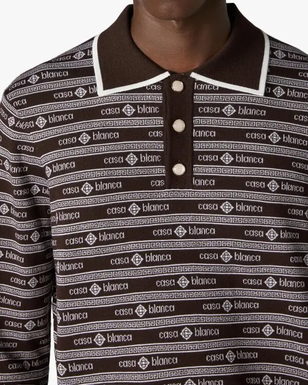 Casablanca Knit Logo Long Sleeve Polo Shirt
