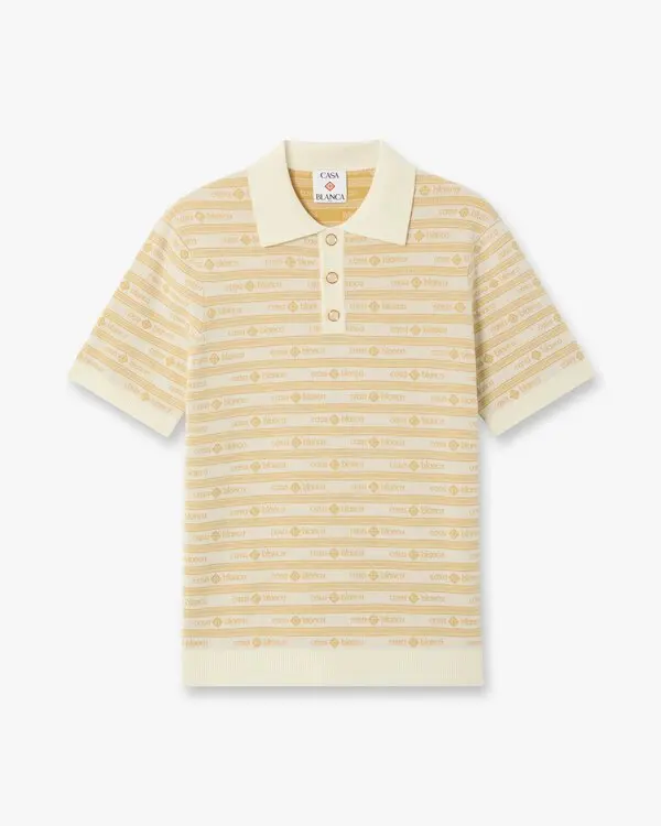 Casablanca Beige Knit Logo Short Sleeve Polo Shirt - Multicolor