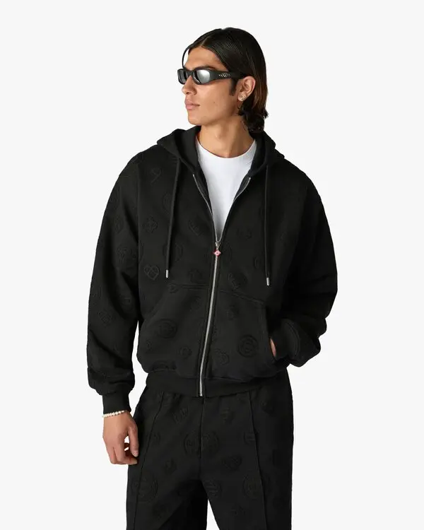 Casablanca Applique Monogram Zip-up Hooded Sweatshirt