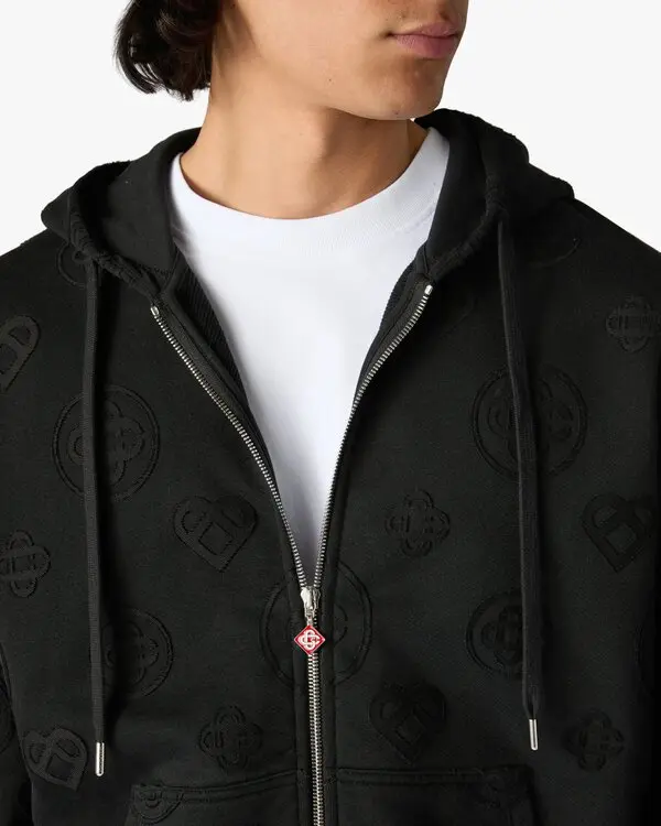 Casablanca Applique Monogram Zip-up Hooded Sweatshirt
