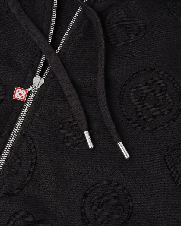 Casablanca Applique Monogram Zip-up Hooded Sweatshirt