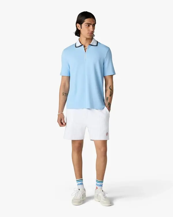 Casablanca Pale Pique Quarter Zip Short Sleeve Polo Shirt - Blue