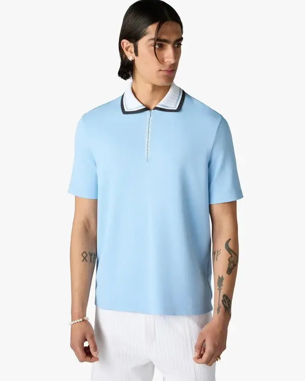 Casablanca Pale Pique Quarter Zip Short Sleeve Polo Shirt - Blue
