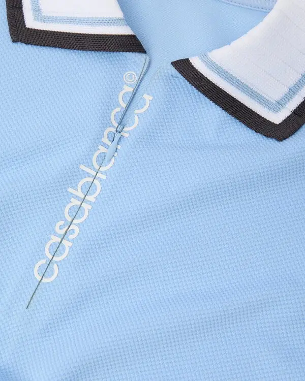 Casablanca Pale Pique Quarter Zip Short Sleeve Polo Shirt - Blue