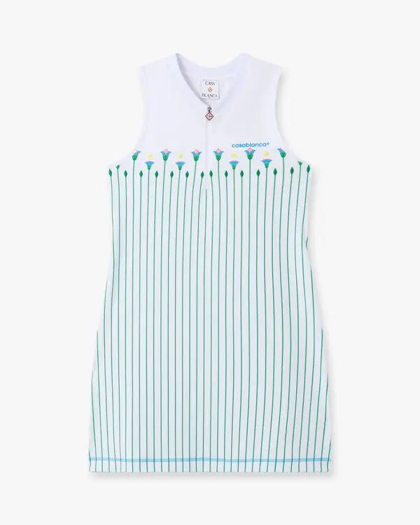 Casablanca White Floral Stripe Sporty Tennis Mini Dress - Green