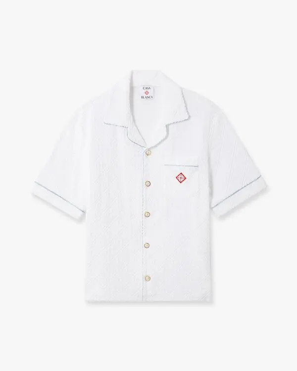 Casablanca White Towelling Monogram Short Sleeve Shirt - Blue