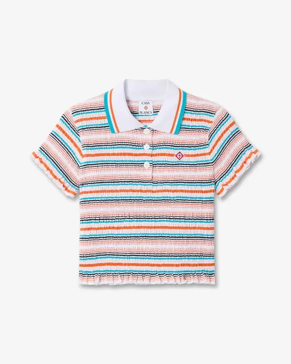Casablanca Multicolour Striped Shirred Short Sleeve Polo Shirt - Multicolor