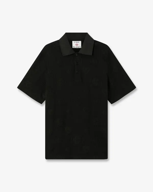 Casablanca Applique Monogram Short Sleeve Polo Shirt - Black
