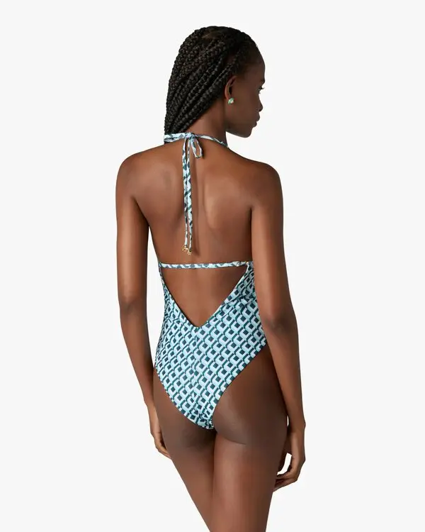 Casablanca Cubist Cc Monogram Plunge Swimsuit
