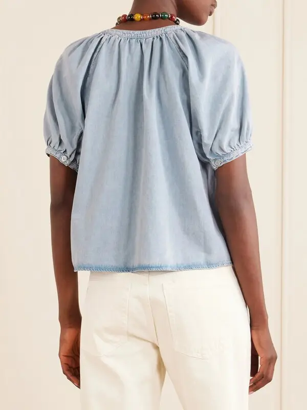 FRAME The Resort Cotton And Tencel Lyocell-blend Chambray Blouse - Blue