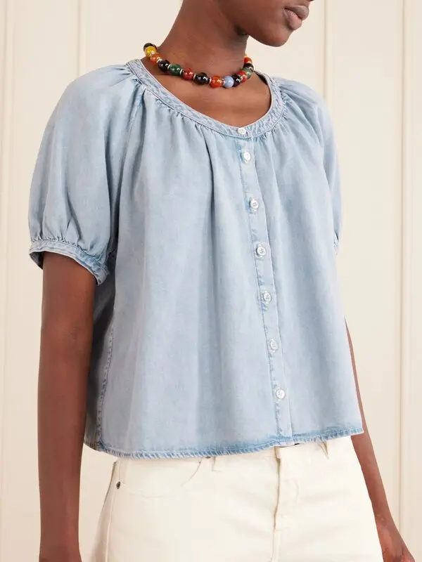 FRAME The Resort Cotton And Tencel Lyocell-blend Chambray Blouse - Blue