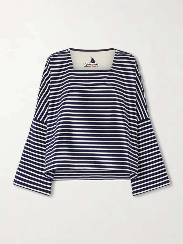LES VACANCES D'IRINA Mariniere Striped Cotton-jersey Shirt - Blue