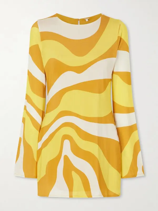CALA DE LA CRUZ Maisha Printed Jersey Mini Dress - Yellow